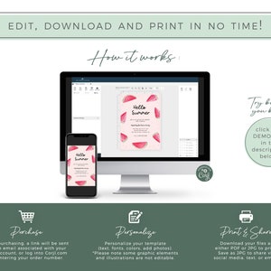 Hello Summer Editable Party Invitation Watermelon Printable Template ...