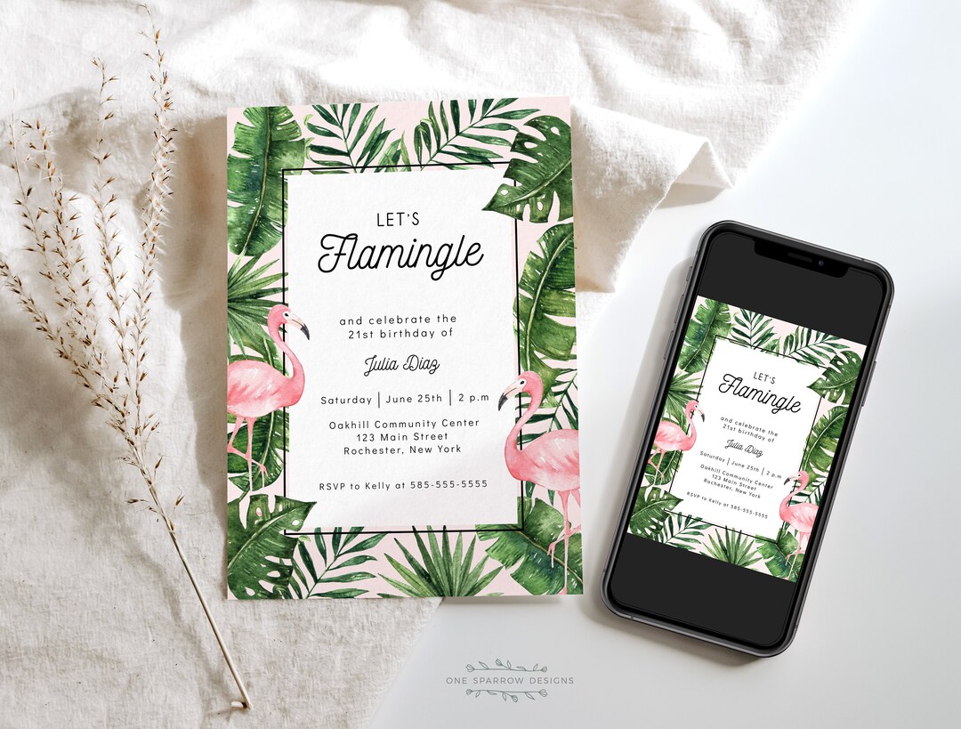 Let's Flamingle Editable Customizable Party Invitation, Birthday ...