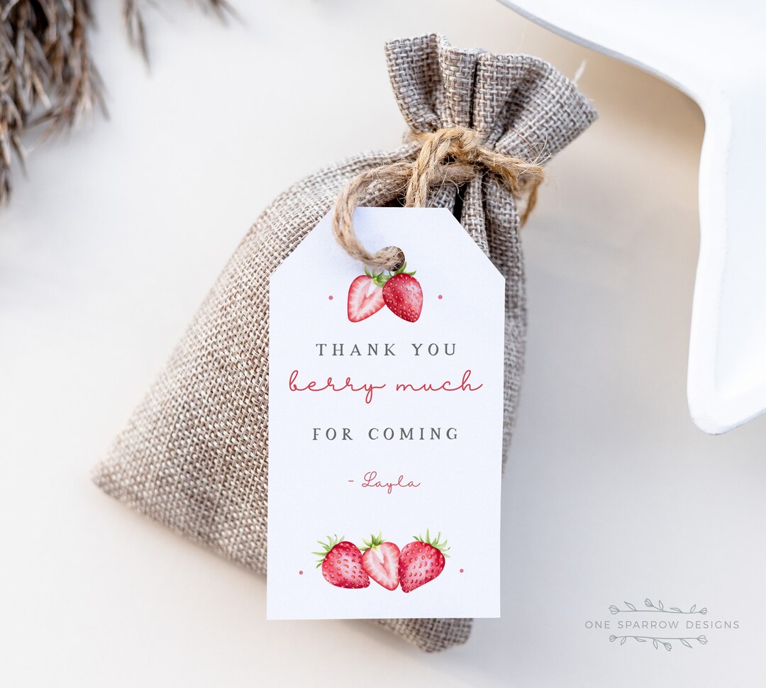 Strawberry Berry First, Berry Sweet Birthday Party Favor Tag, Thank You ...