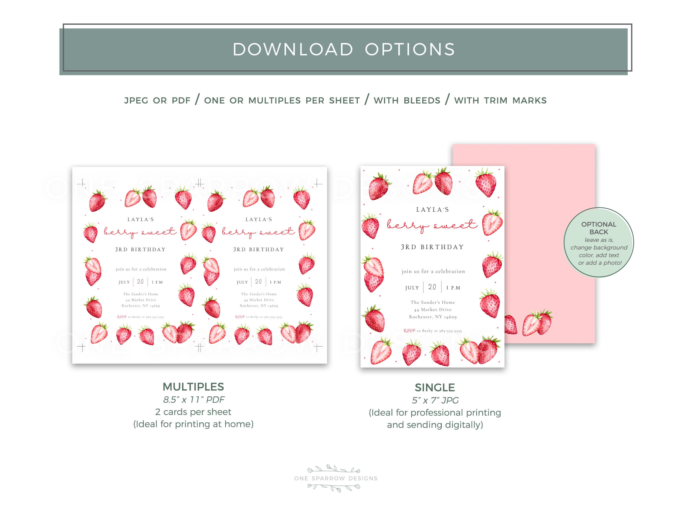 Editable Berry Sweet Birthday Party Invitation Strawberry Printable Red ...