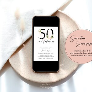 Editable Fifty and Fabulous Printable Birthday Invite, Simple Beautiful ...