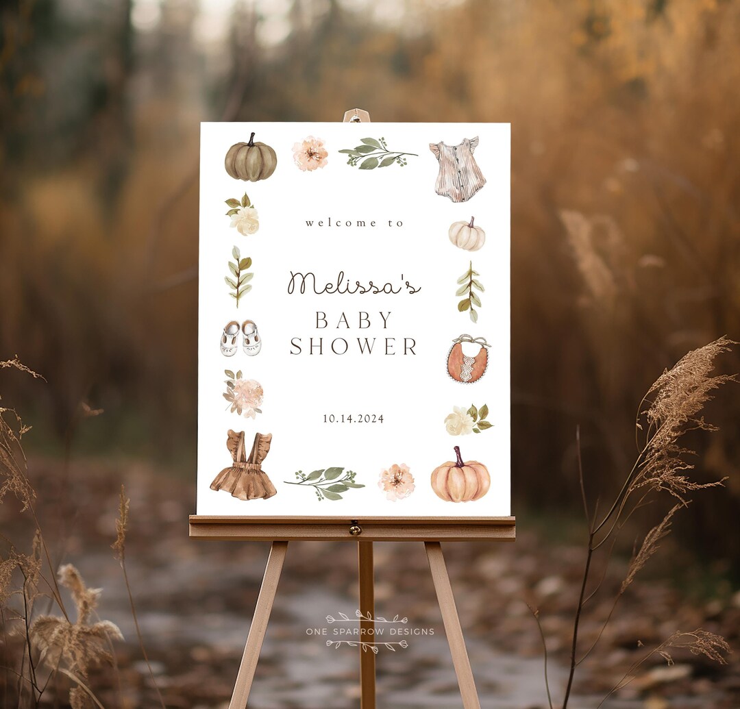 Fall Baby Shower Welcome Sign, 8x10, 11x14, 16x20, Baby Girl, Clothes ...