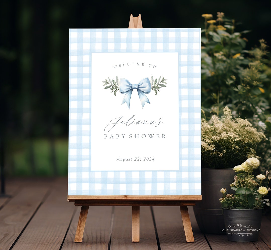 Blue Gingham Baby Shower Welcome Signs, 8x10, 11x14, 16x20, Editable ...