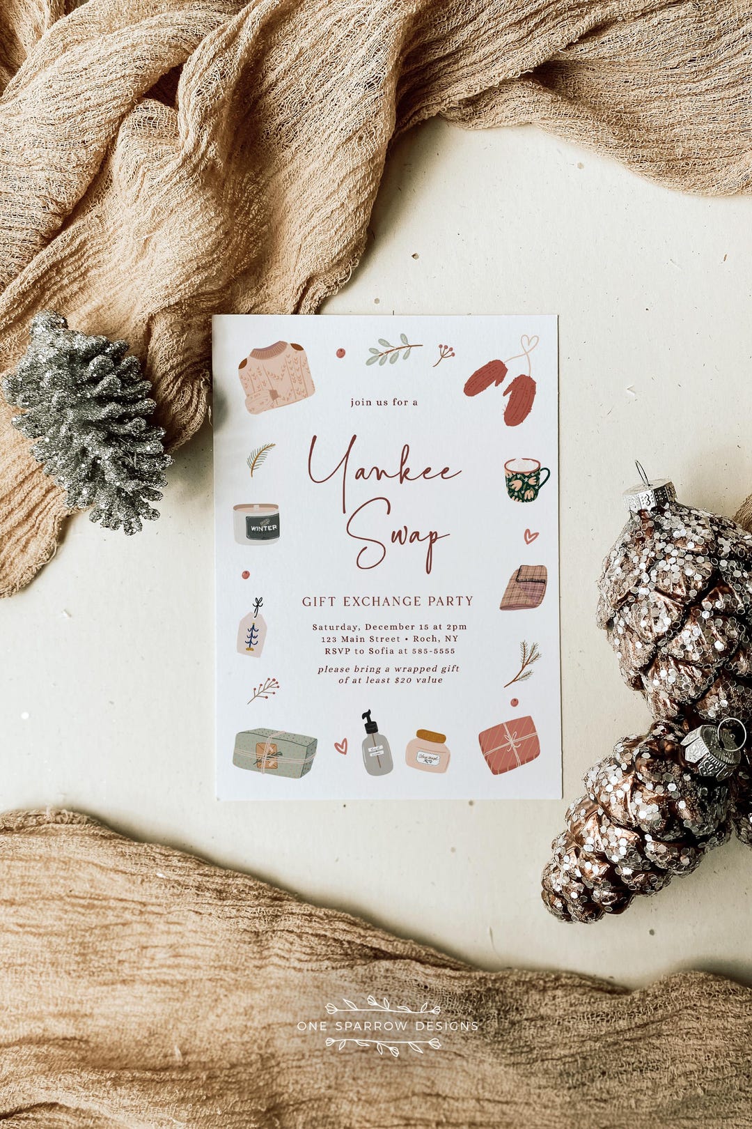 Yankee Swap Christmas Gift Exchange Party Invite, Secret Santa Holiday ...