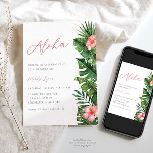 Aloha Tropical Party Editable Invitation, Birthday, Bridal Shower, Luau ...