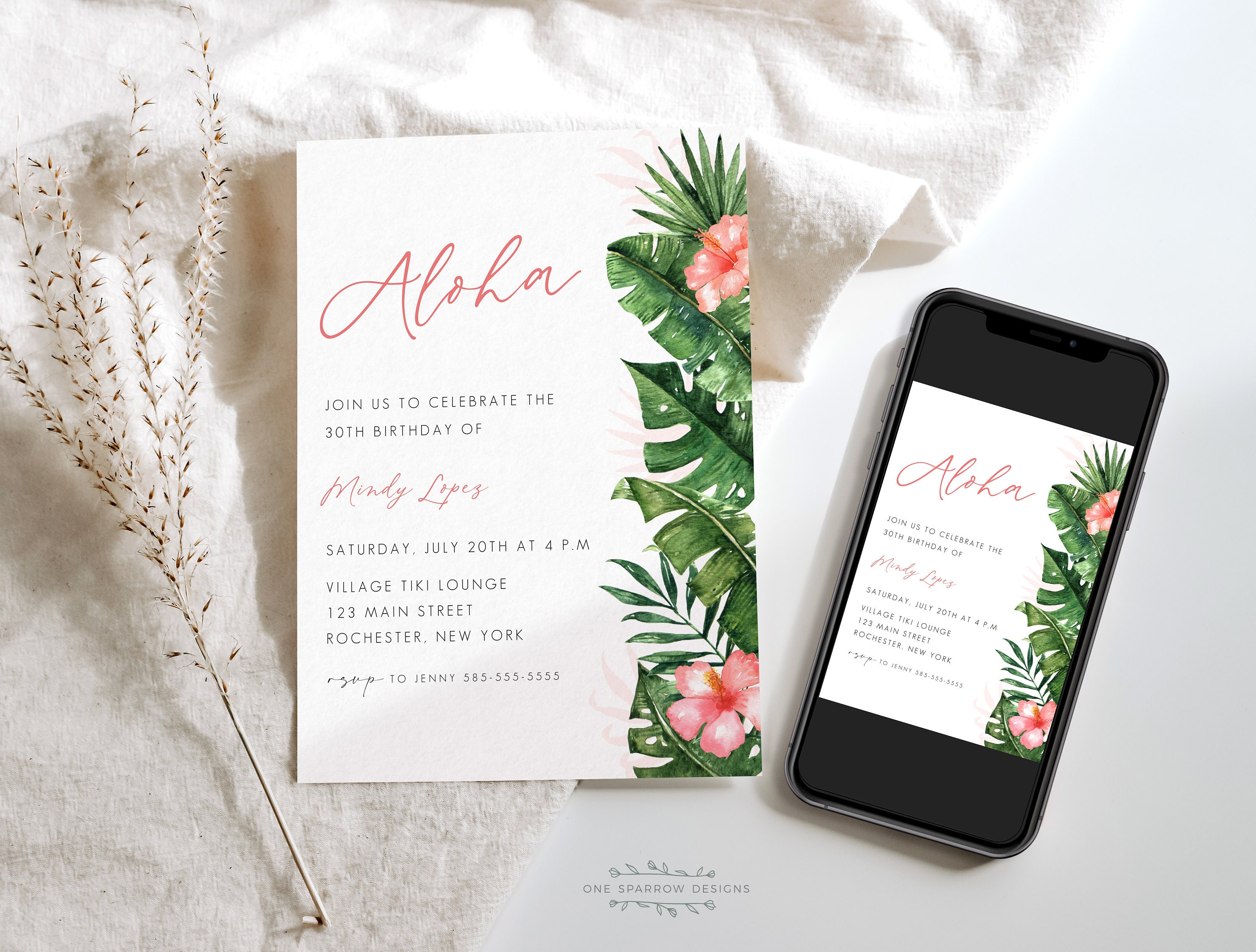 Aloha Tropical Party Editable Invitation, Birthday, Bridal Shower, Luau ...