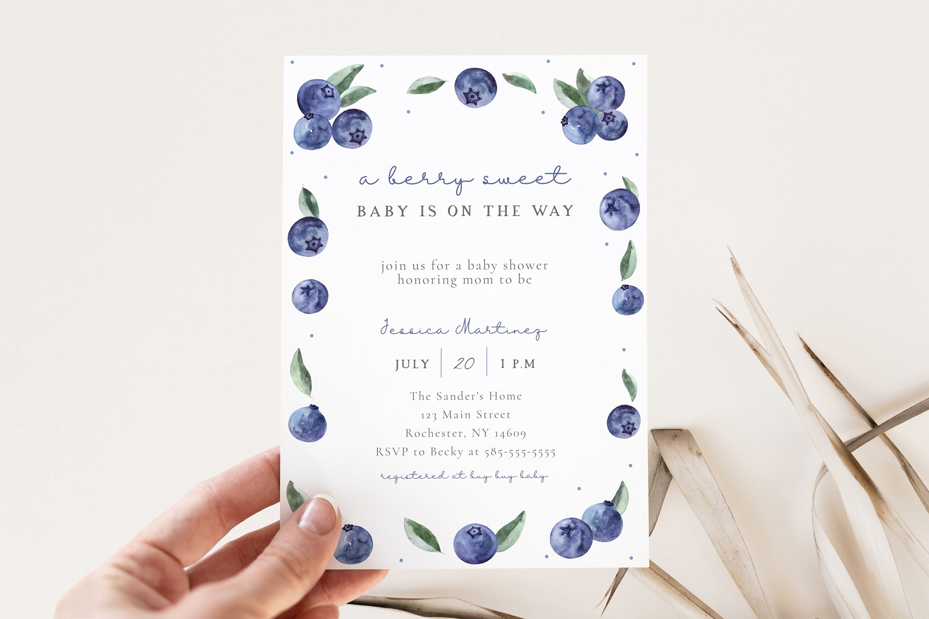 Berry Sweet Baby, Blueberry Baby Shower Editable Invitation, Berry ...
