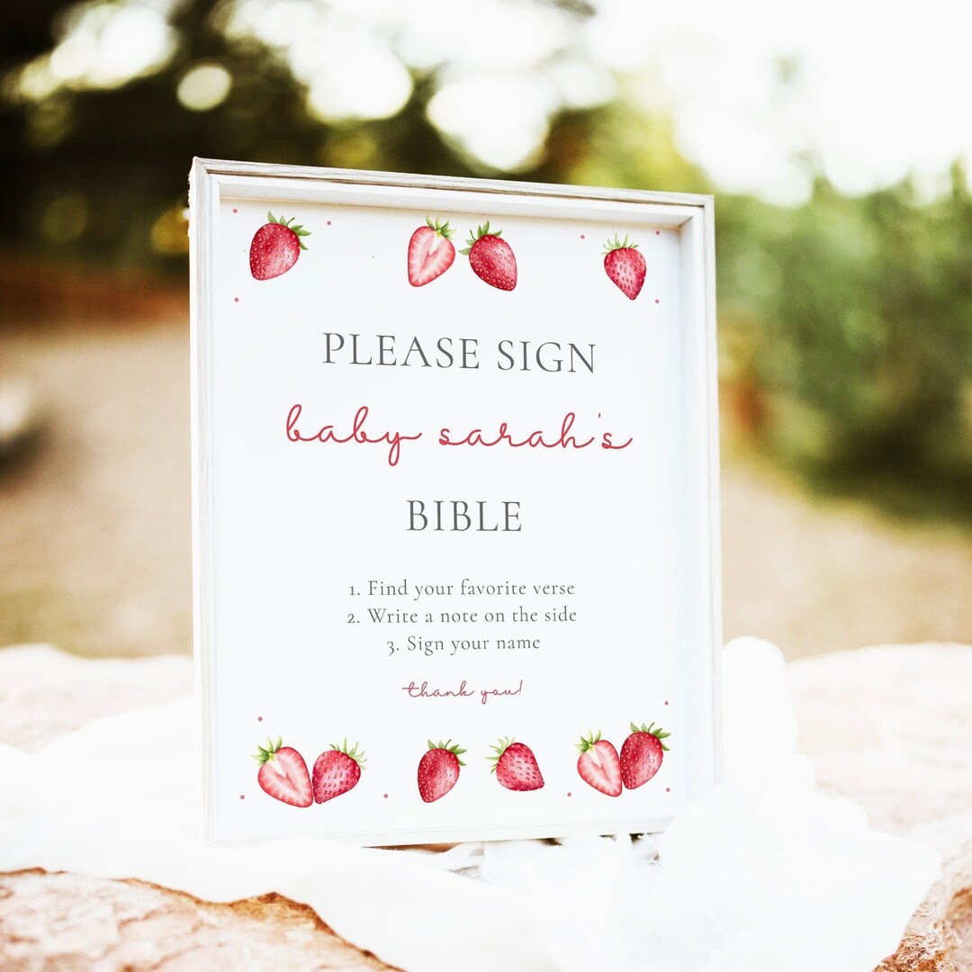 Strawberry Berry Sweet Bible Sign 8x10, Highlight Verse, Baby Shower ...