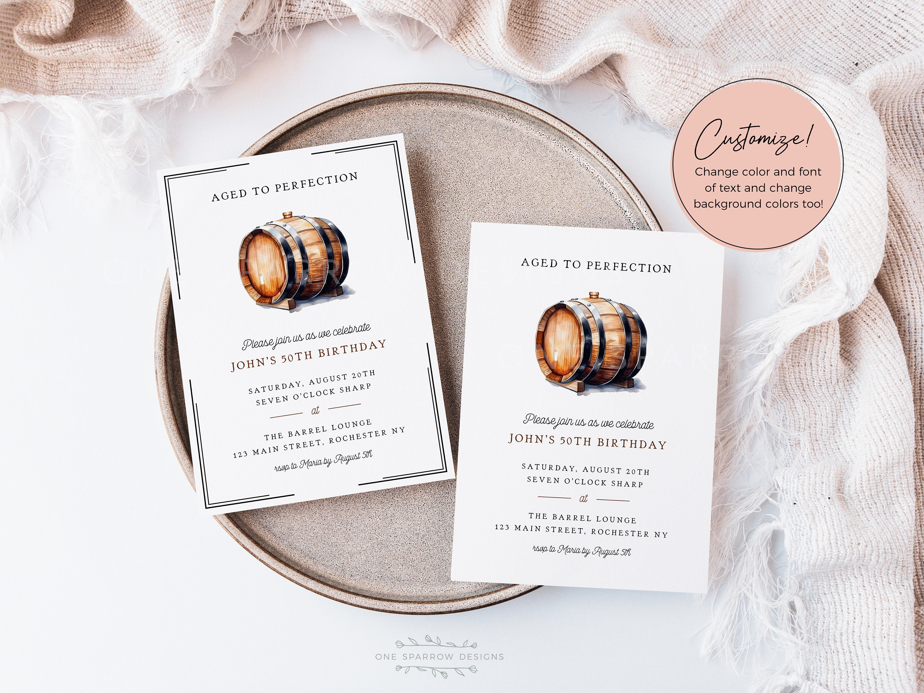 Aged to Perfection Adult Birthday Invitation, Barrel, Whiskey, Bourbon ...