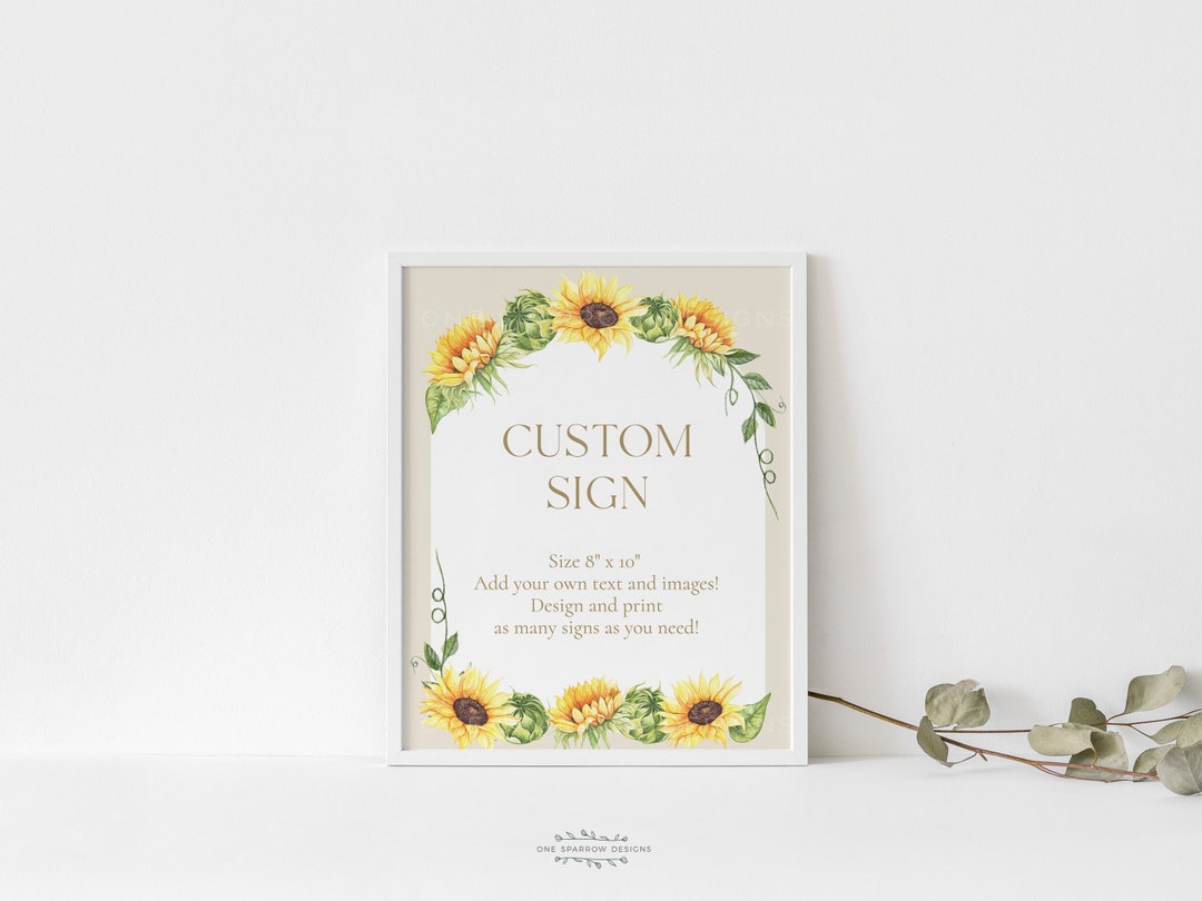 Sunflower Custom Sign 8x10, Editable Printable Baby Shower, Bridal ...