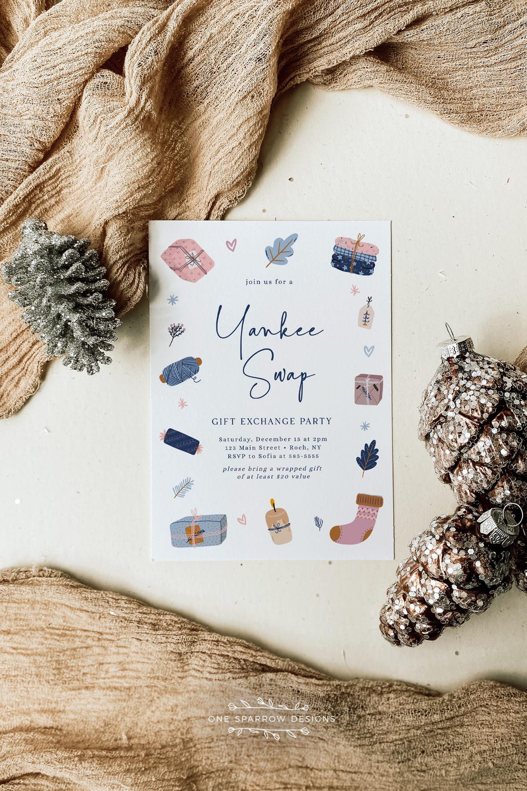 Yankee Swap Invitation, Christmas Gift Exchange, Printable Corjl ...