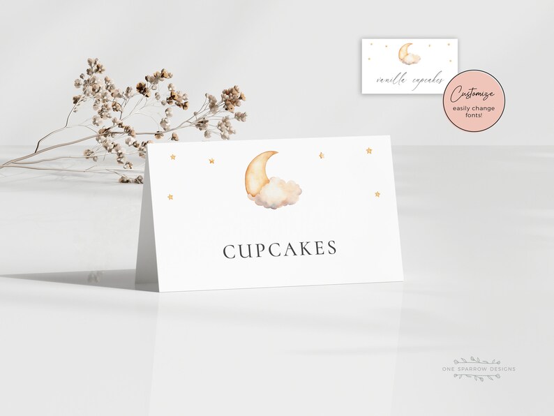 We’re Over the Moon Food Tent, Place Card, Baby Shower, Gender Neutral ...