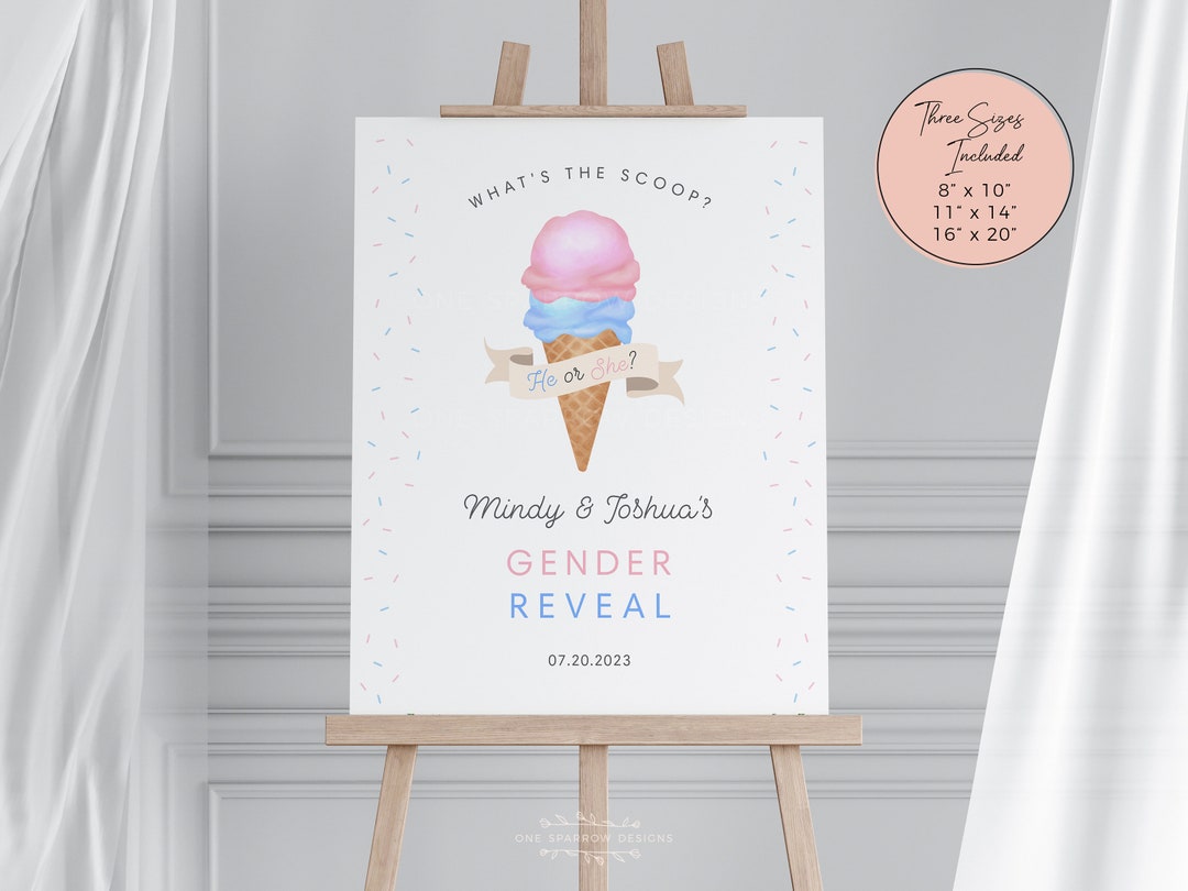 What's the Scoop Gender Reveal Welcome Sign Editable Printable Pink and ...