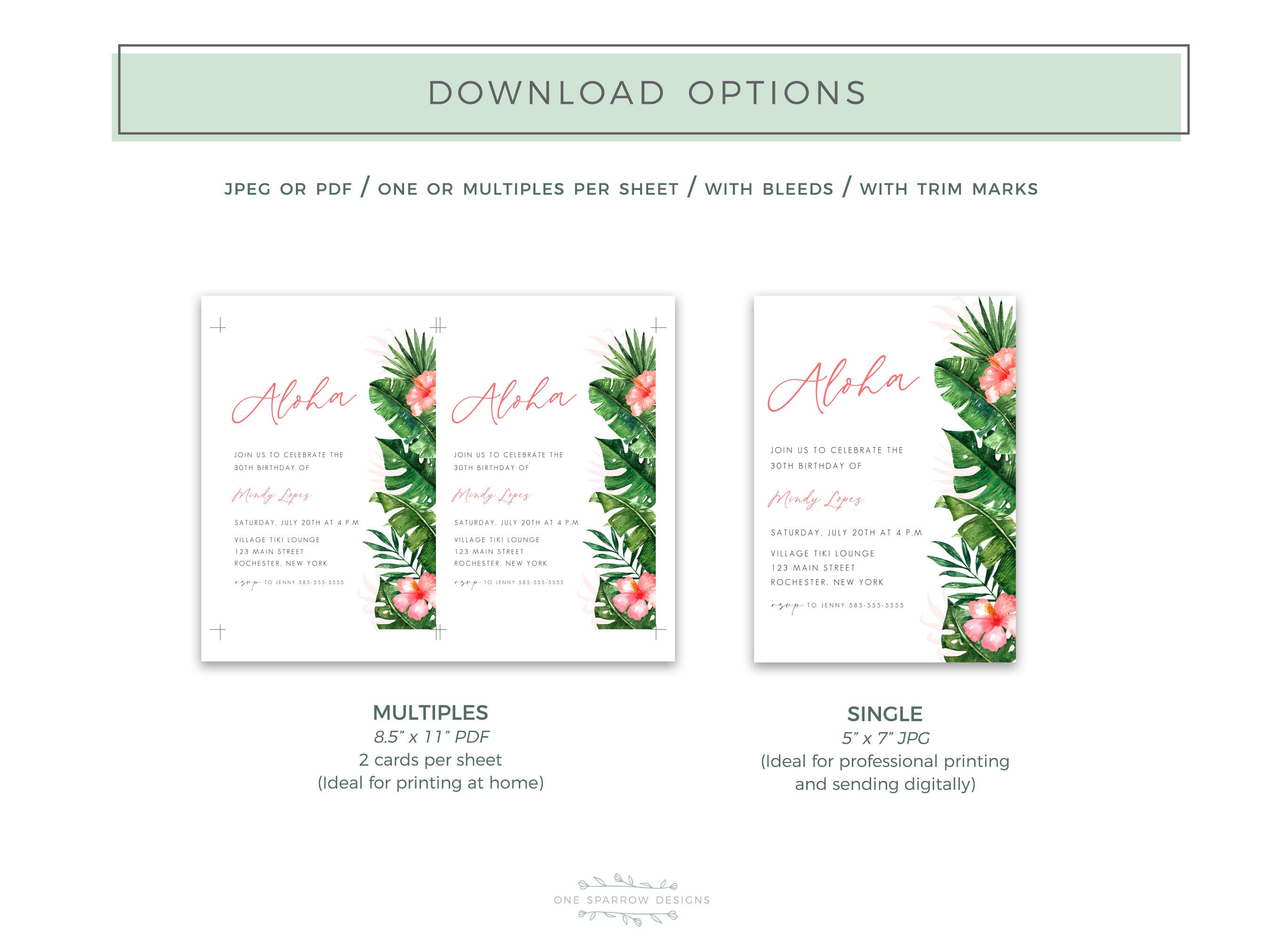 Aloha Tropical Party Editable Invitation, Birthday, Bridal Shower, Luau ...