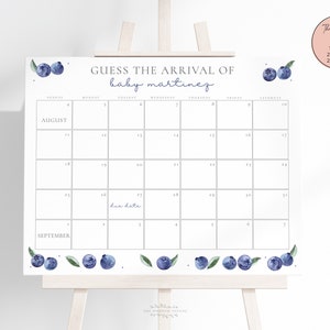 Blueberry Baby Shower Due Date Calendar, Berry Sweet, Editable ...