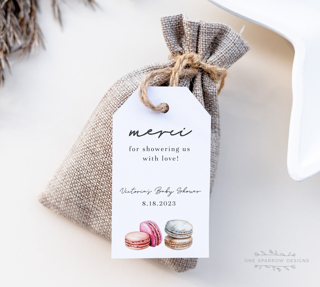 Macaron Merci/thank You Favor Tag Baby Shower, Bridal, Editable ...