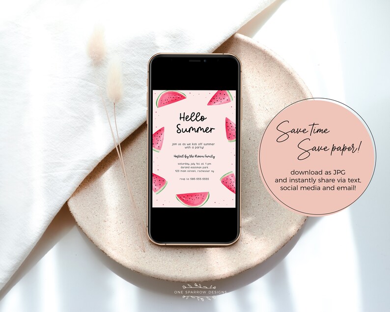 Hello Summer Editable Party Invitation Watermelon Printable Template ...