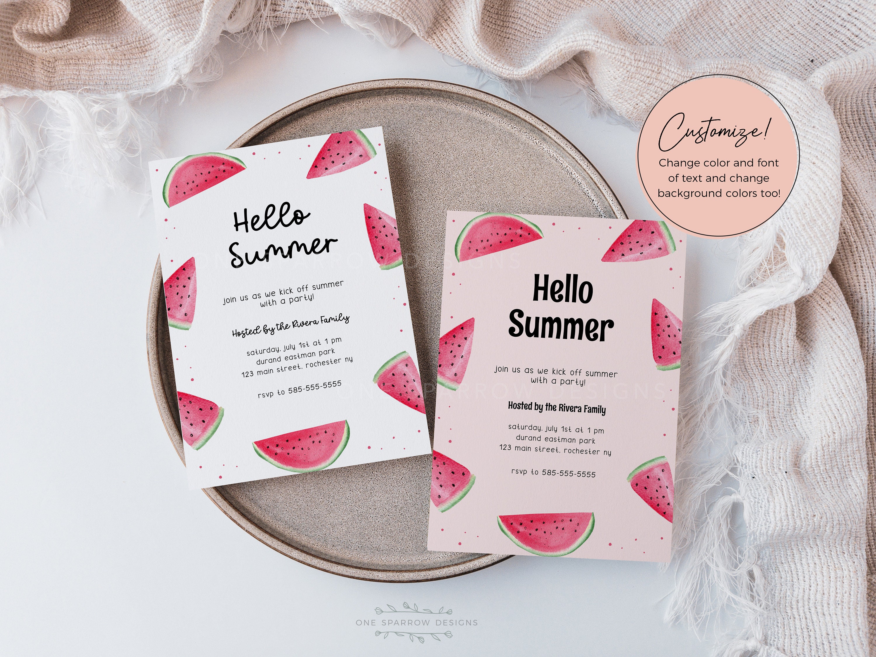 Hello Summer Editable Party Invitation Watermelon Printable Template ...