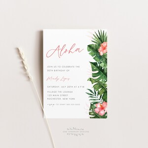 Aloha Tropical Party Editable Invitation, Birthday, Bridal Shower, Luau ...