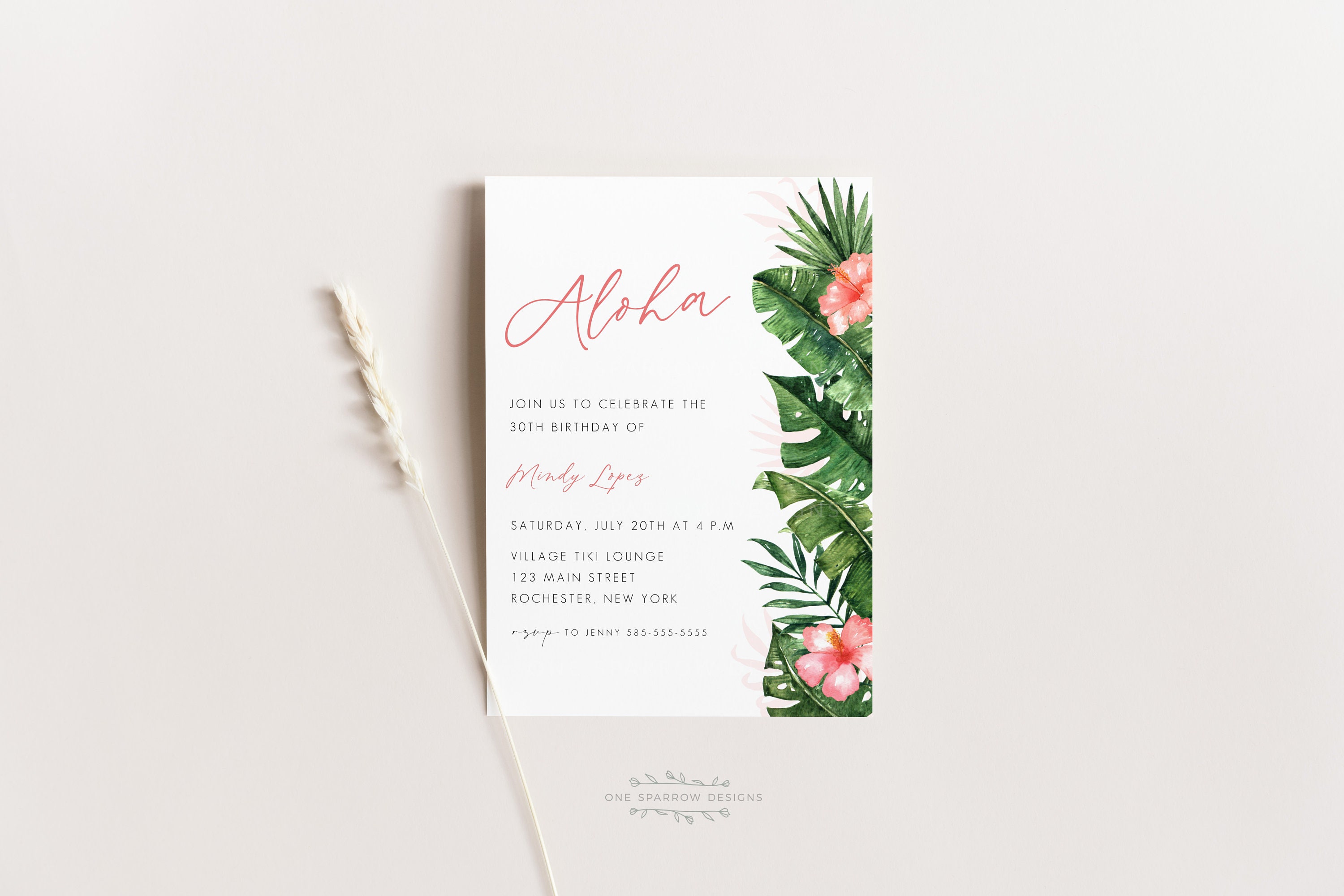 Aloha Tropical Party Editable Invitation, Birthday, Bridal Shower, Luau ...