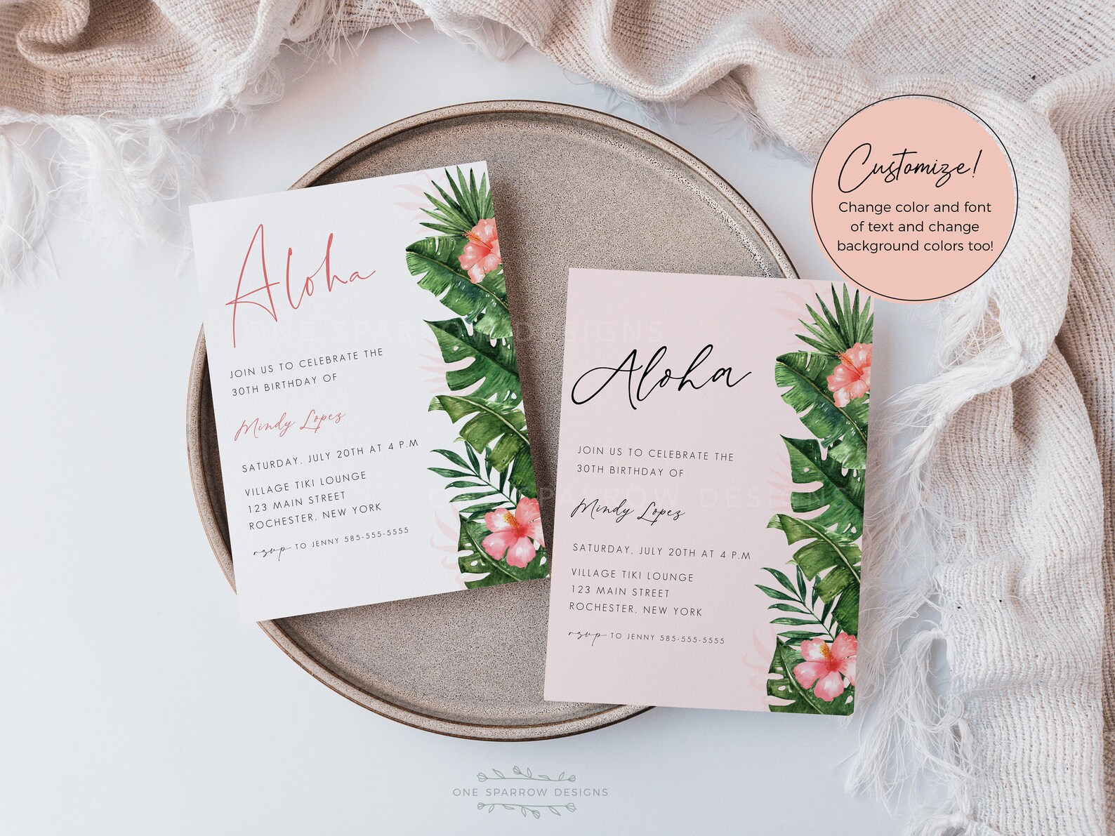 Aloha Tropical Party Editable Invitation, Birthday, Bridal Shower, Luau ...