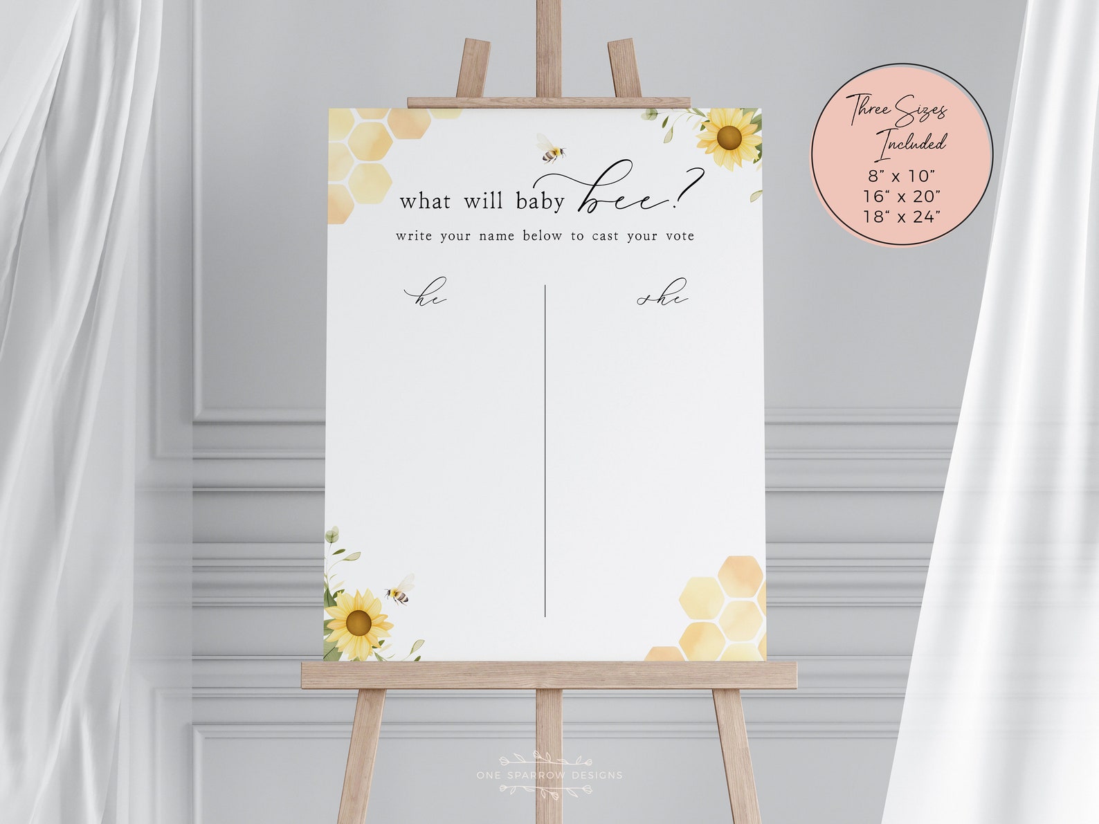 Honey Bee Vote Board Gender Reveal, He or She, Baby, Editable Printable ...