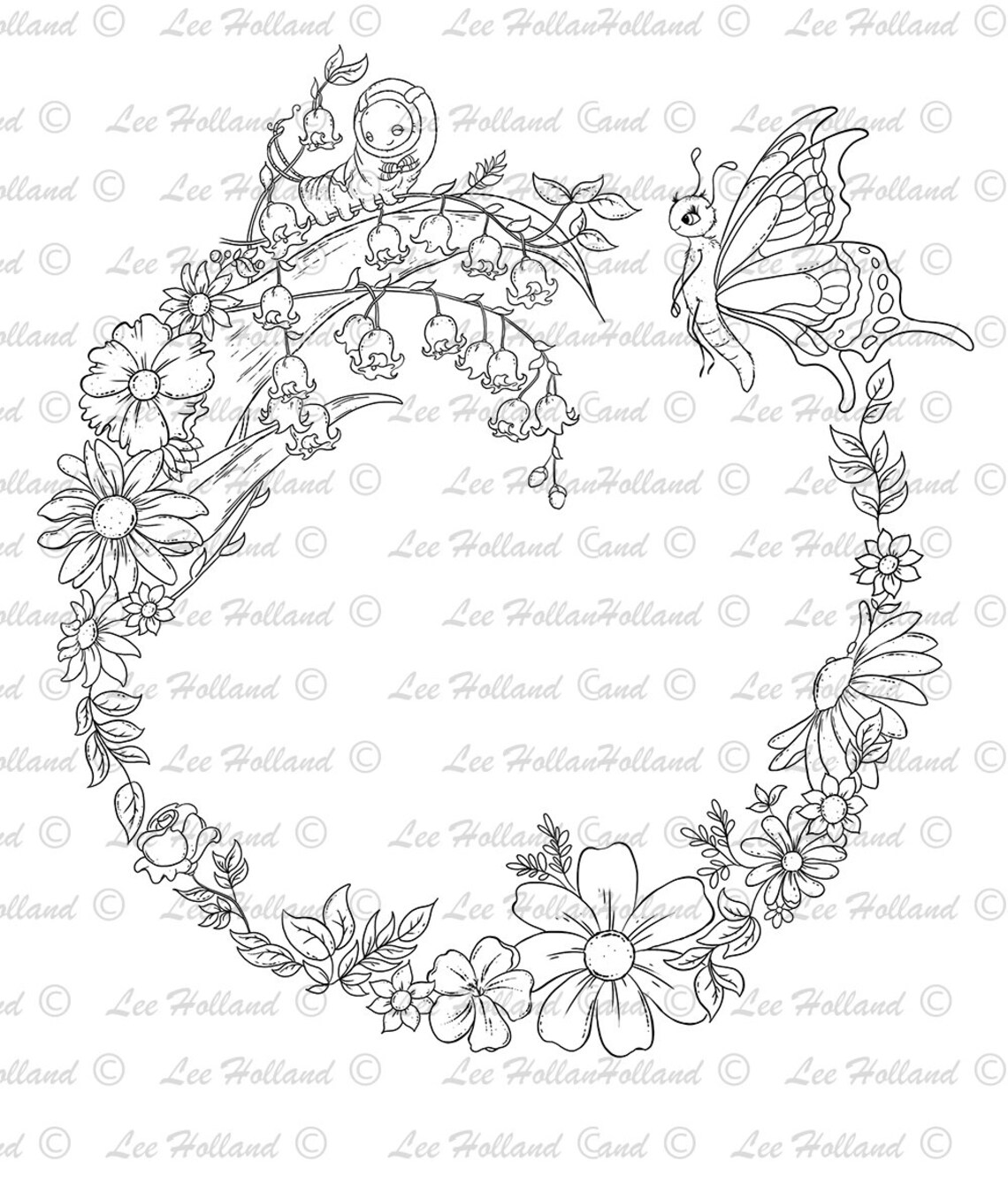 Woodland Floral Border Digital Stamp Card Making Digi - Etsy