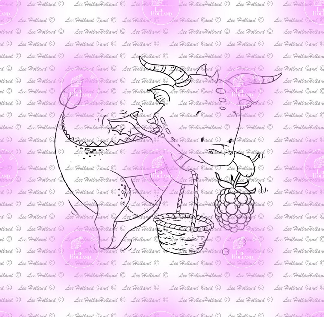 Dragon With Fruit, Digital Stamp Card Making, Digi, Stamp - Etsy