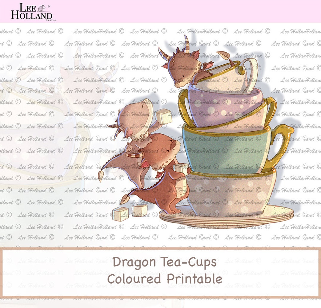Dragon Tea Cups Printables, Card Making, Scrapbooking, Dragon, Art ...