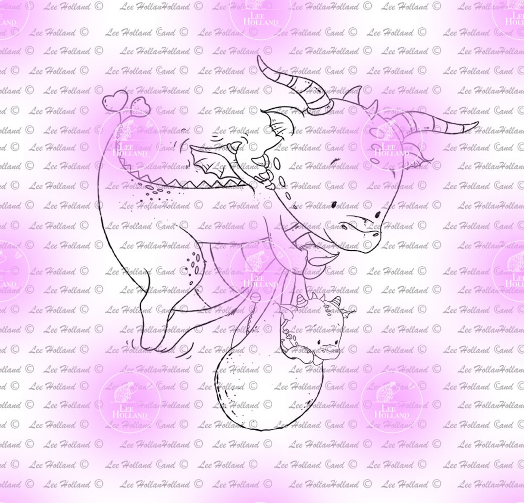Dragons With Baby, Digital Stamp , Card Making, Stamp, Digi, Cute ...