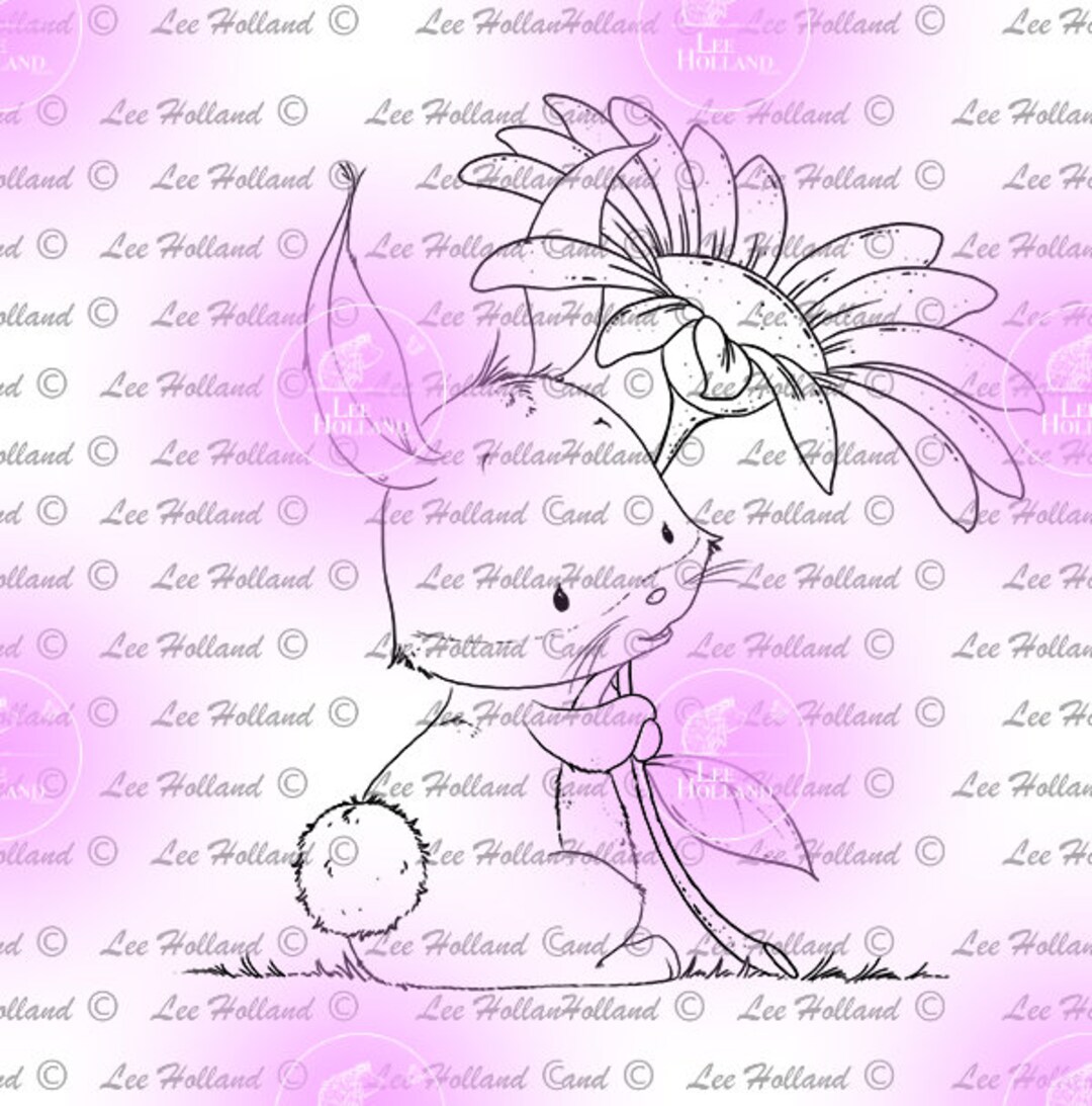 Bunny With Flower, Digital Stamp, Card Making, Digi, Stamp, - Etsy