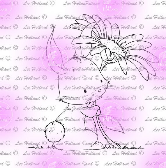 Bunny With Flower Digital Stamp Card Making Digi Stamp - Etsy