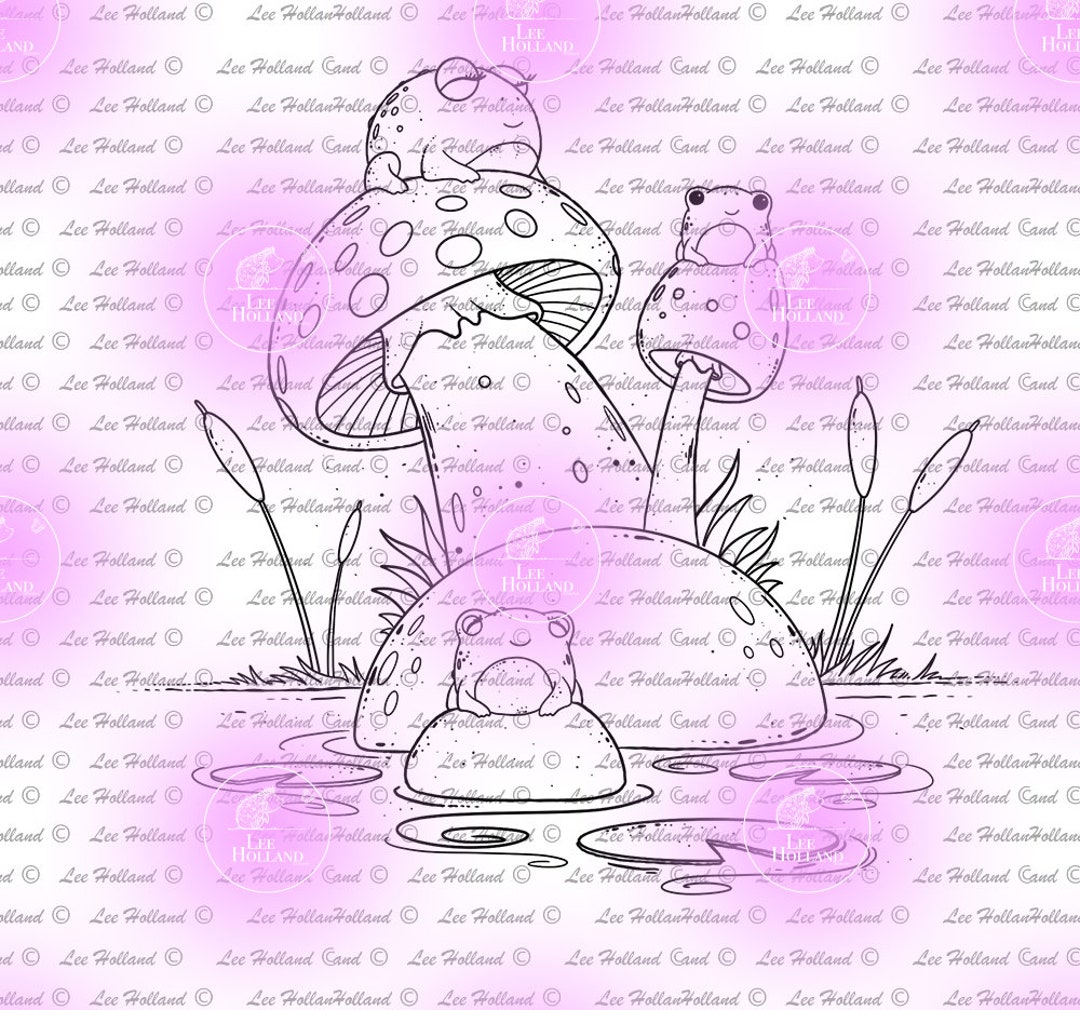 Frogs on Mushrooms, Digi, Digital Stamp, Card Making - Etsy
