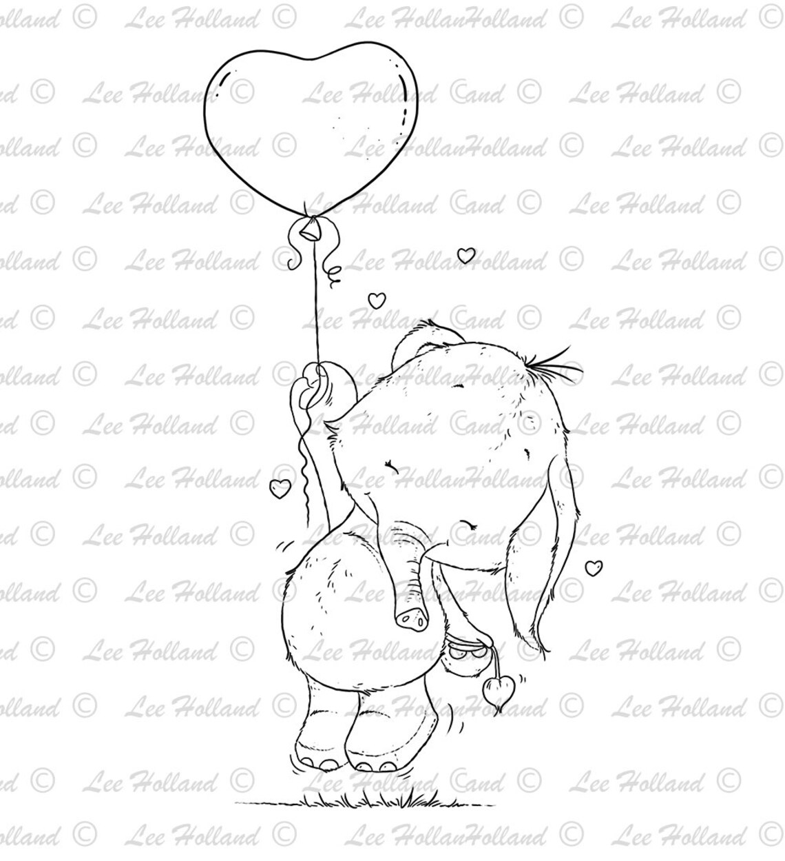 Elephant With Heart Balloon Digital Stamp Card Making Digi | Etsy