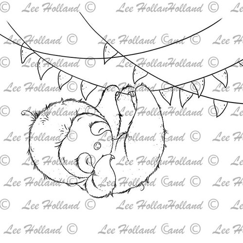 Sloth on Bunting Digital Stamp Card Making Colouring - Etsy