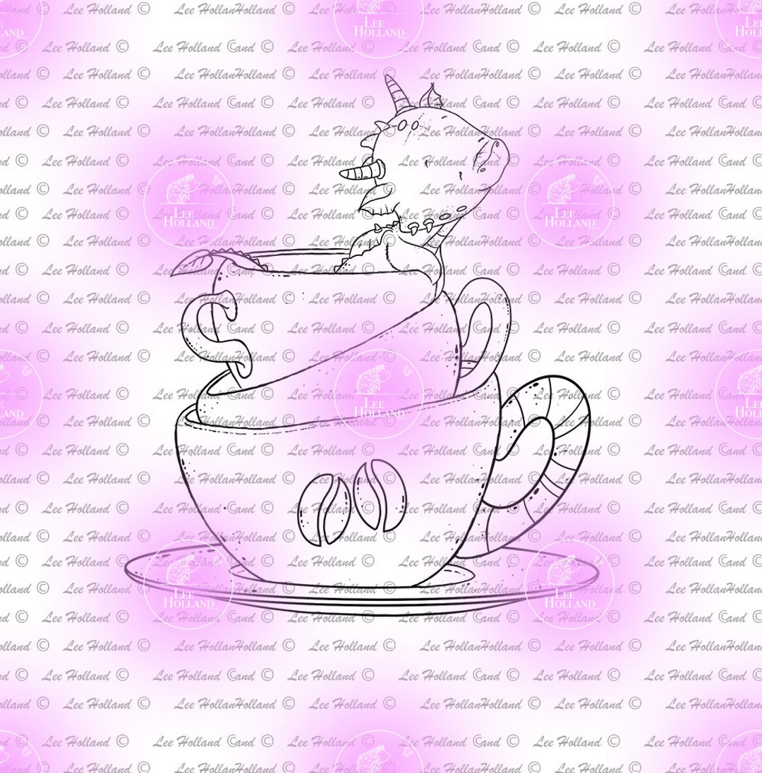 Dragon in Coffee Cups,digital Stamp Card Making, Digi, Stamp - Etsy
