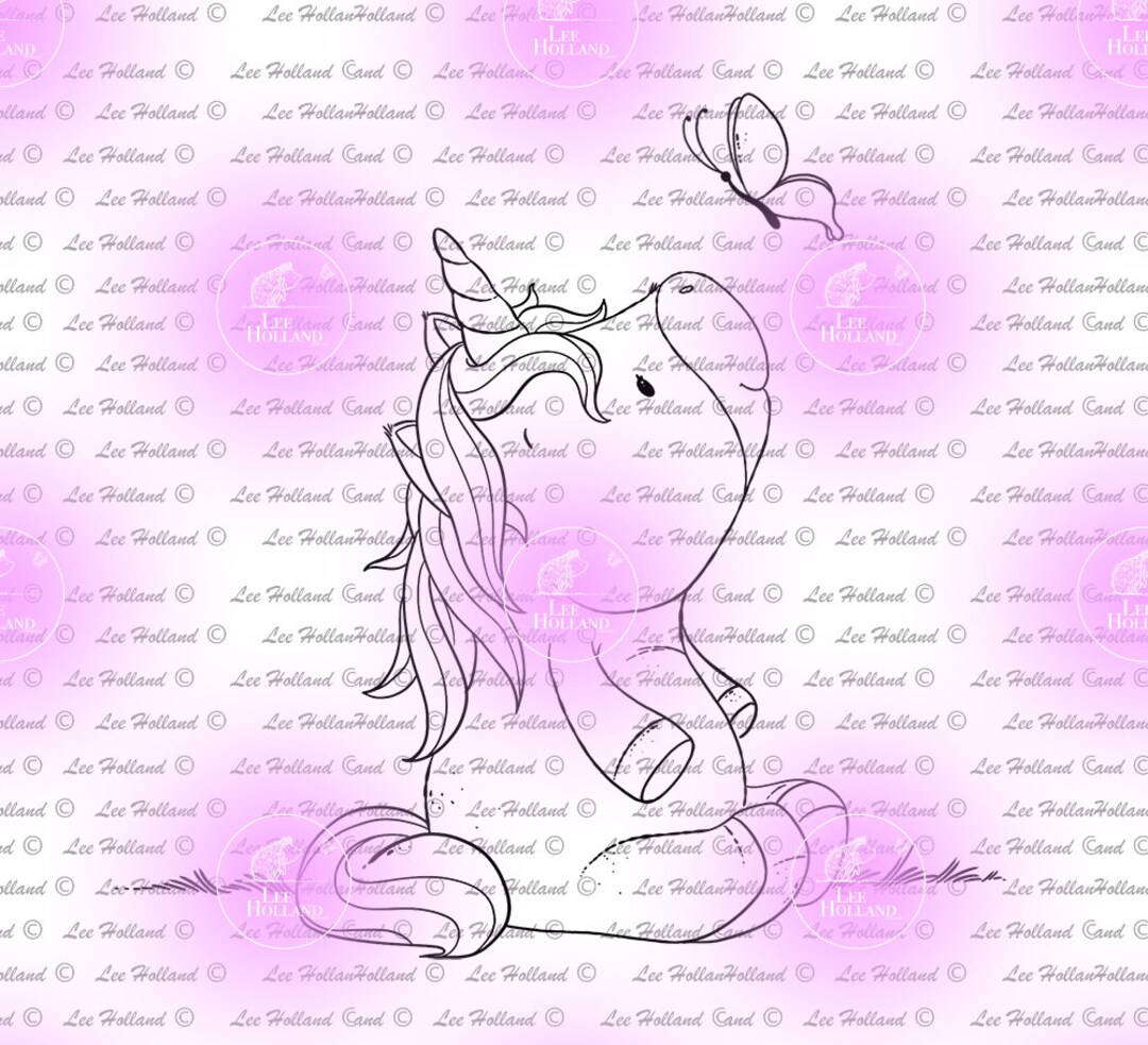 Unicorns With Butterfly,digital Stamp, Card Making, Colouring Book ...