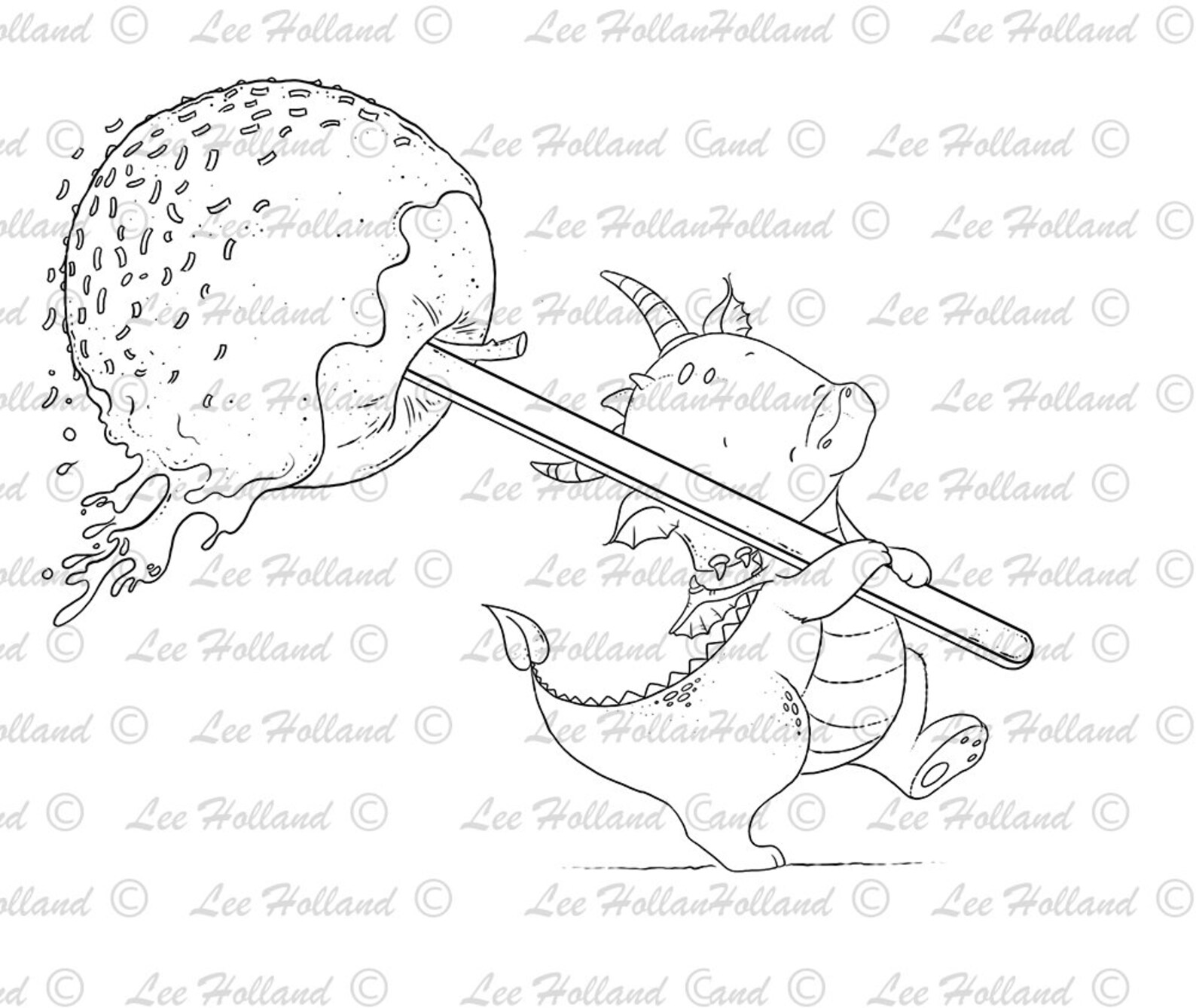 Dragon With Toffee Apple Digital Stamp Card Making Digi - Etsy