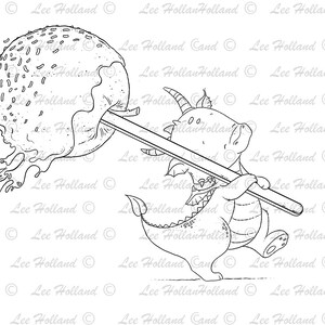 Dragon With Toffee Apple , Digital Stamp Card Making, Digi, Stamp - Etsy