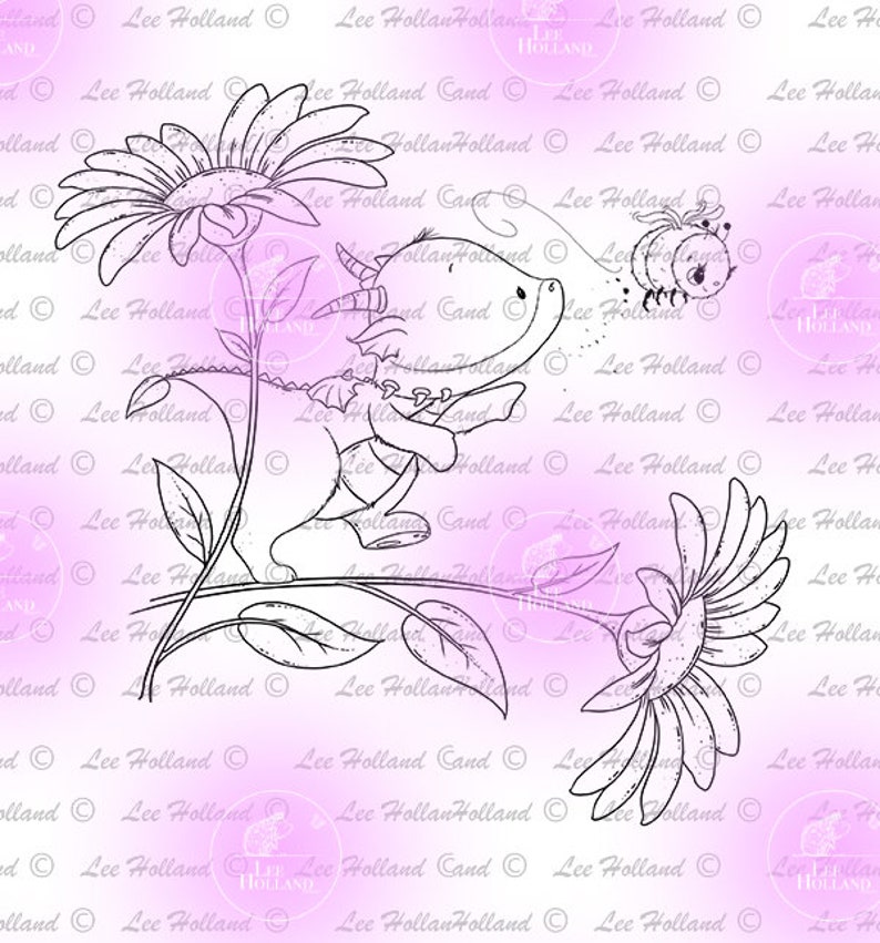 Dragon With Bee Card Making Digital Stamp Digi Stamp - Etsy
