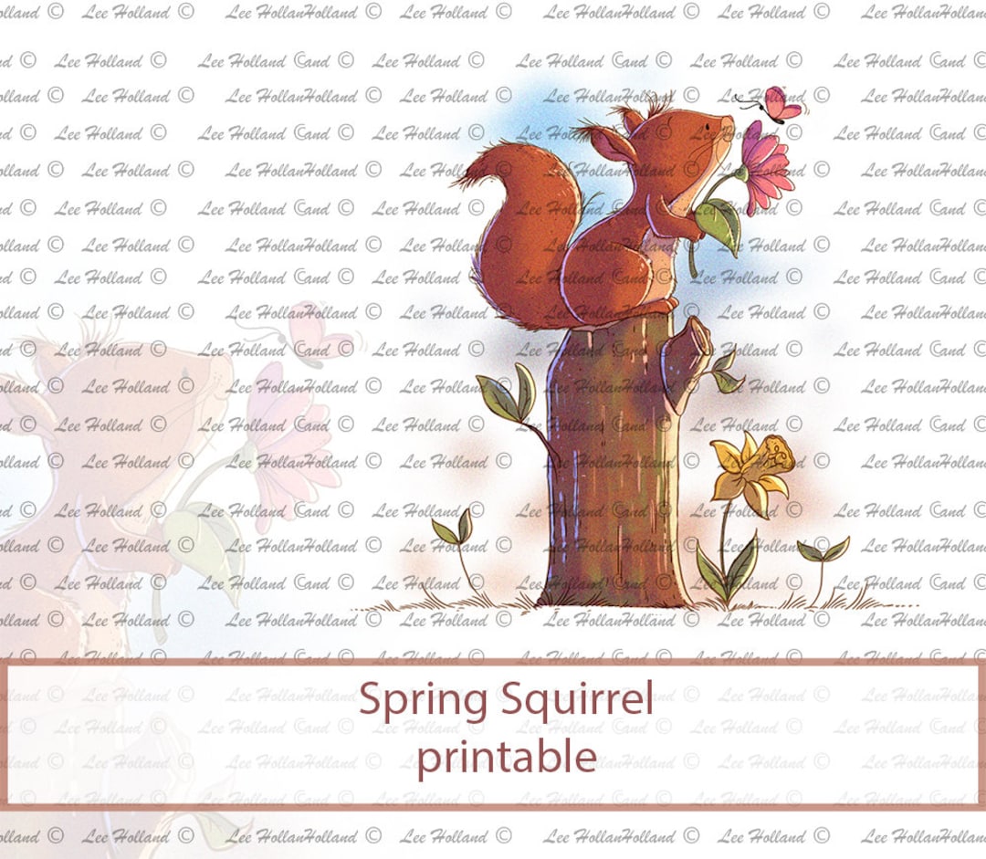 Spring Squirrel Printable, Art Printable, Digital Download, Printable ...