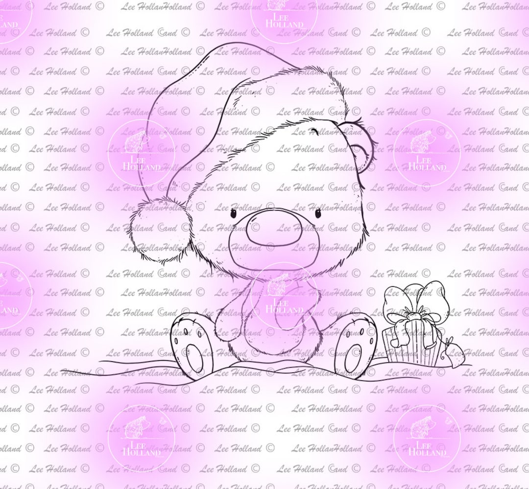 Teddy Sitting in Santa Hat, Digi Stamp, Digital Stamps, Card Making ...