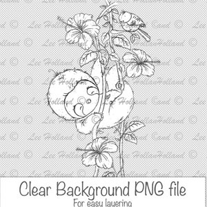 Sloth Hanging With Hibiscus Flowers Digital Stamp Card - Etsy