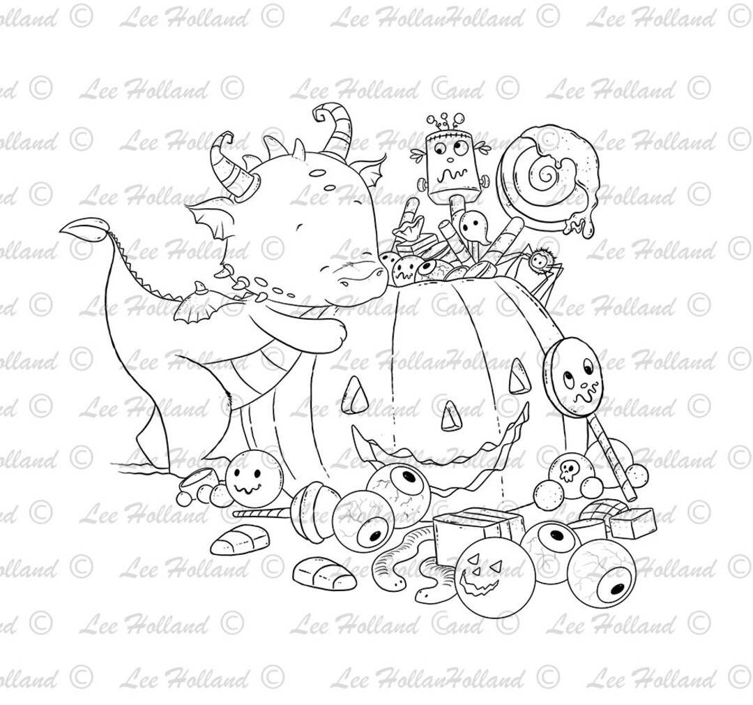 Dragons With Halloween Sweets , Digital Stamp Card Making, Digi, Stamp ...