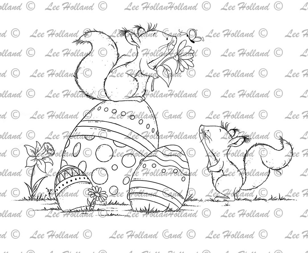 Easter Squirrels, Card Making, Digi, Colouring - Etsy