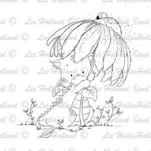 Digital Stamp Dragon With Flower Card Making Art Printable | Etsy