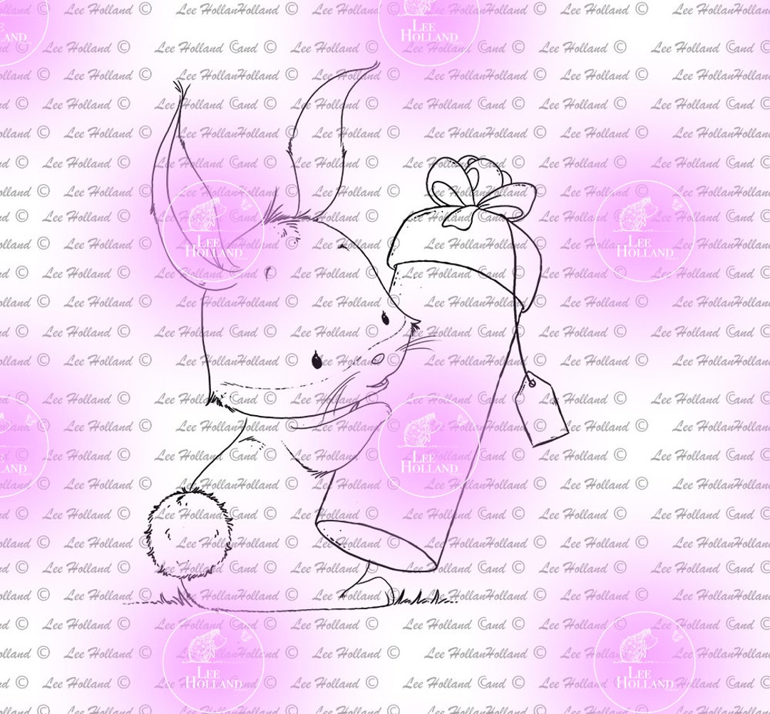 Bunny With Present, Digital Stamp, Card Making, Digital Stamps, Digital ...