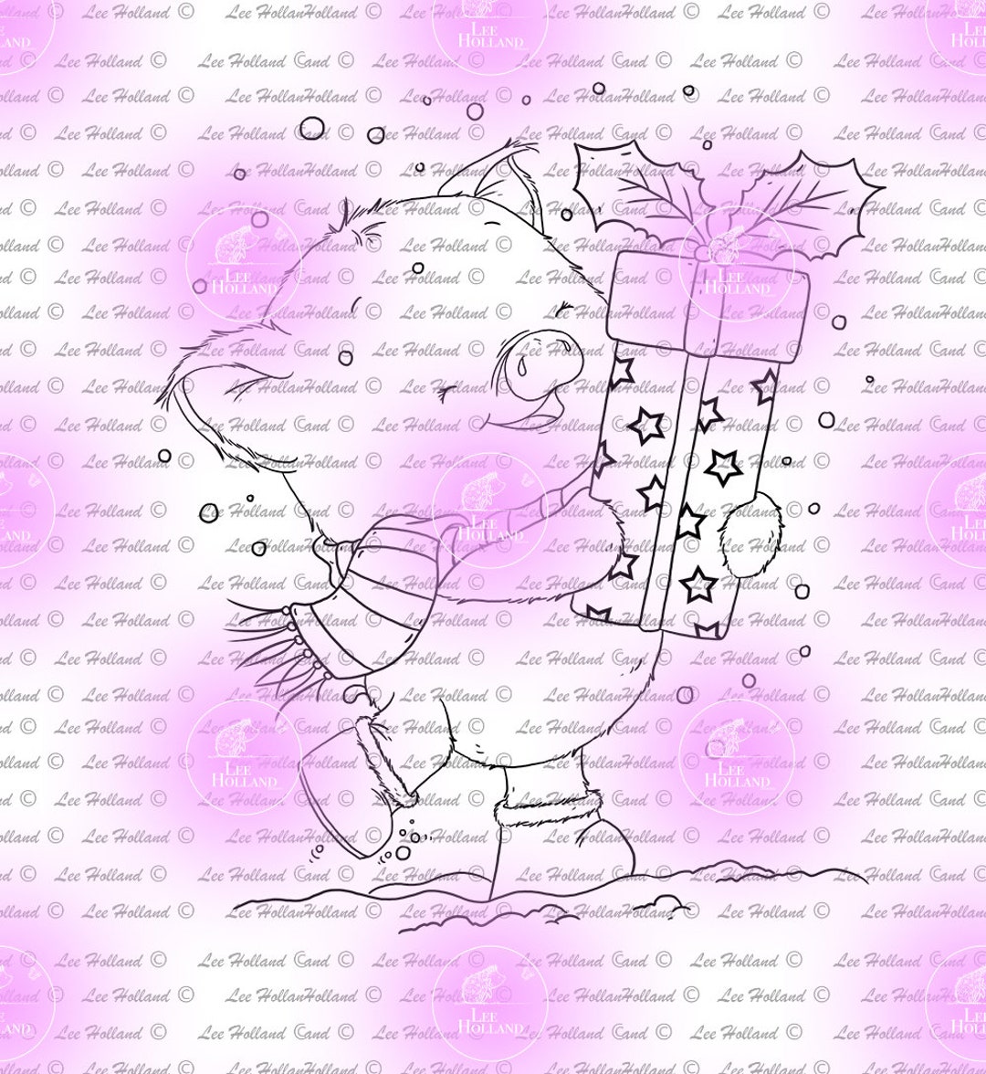 Piglet Holding Present, Digital Stamp Digi, Christmas Stamps, Pig ...