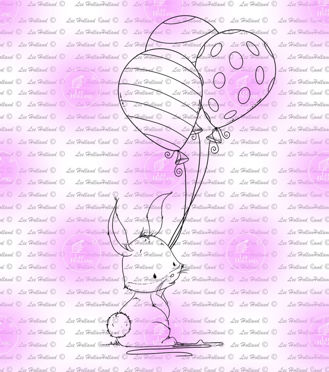 Bunny With Balloons, Digital Stamp, Card Making, Digital Stamps ...