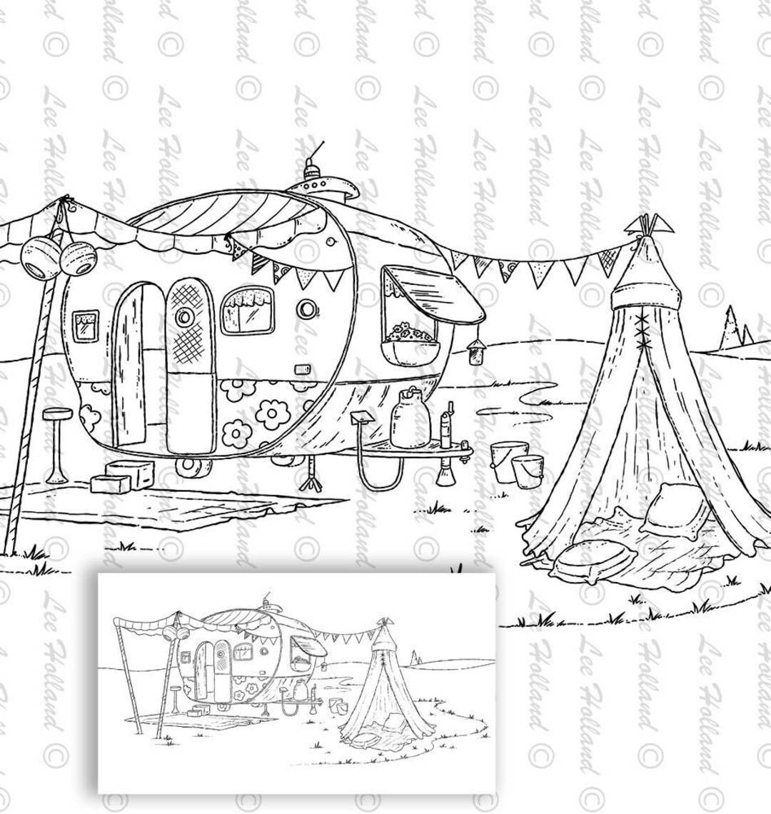Camping Scene, Card Making, Colouring Book, Digi, Digital Stamp, Stamp ...